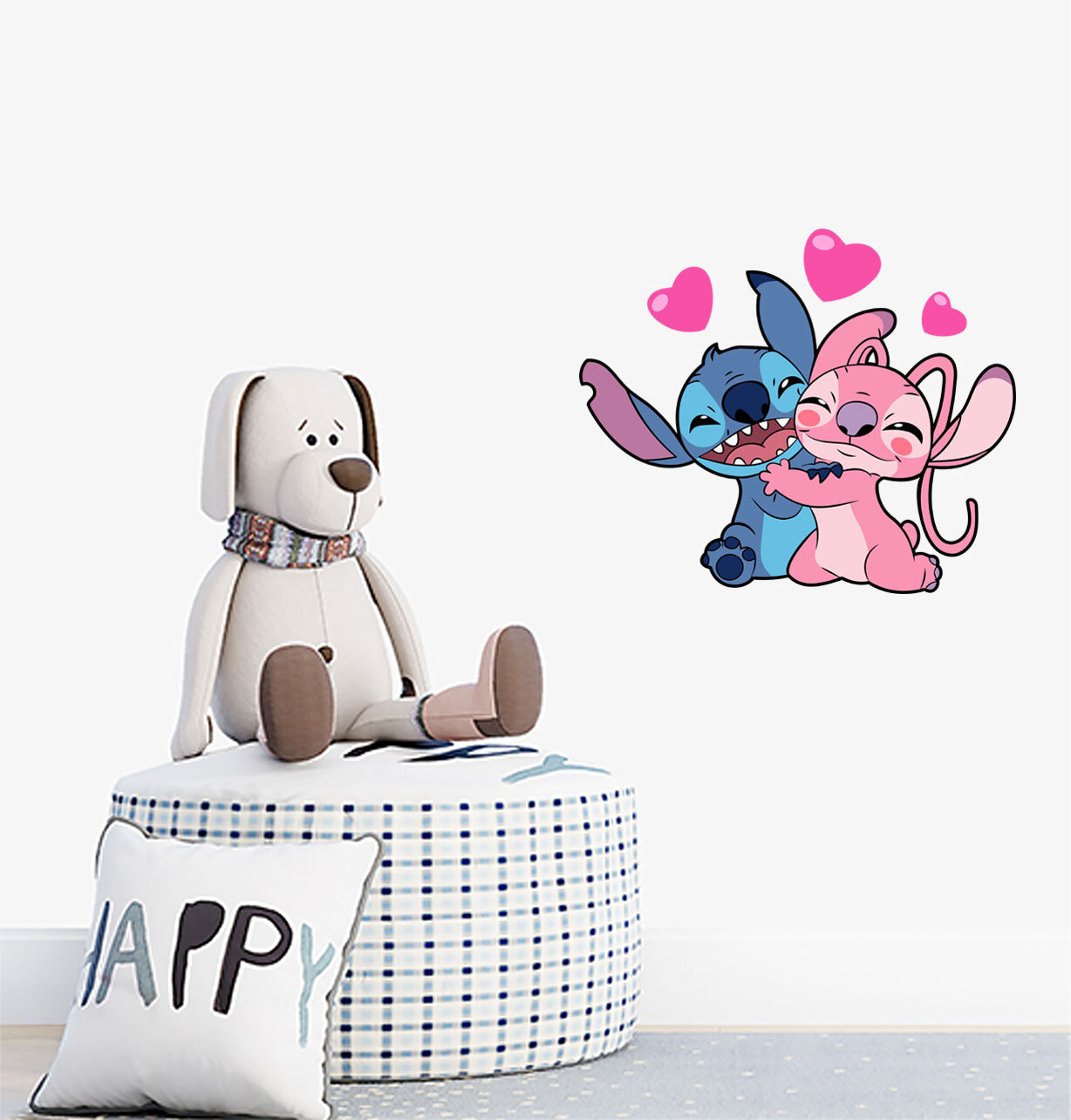 Colourful Pink Angel Stitch Wall Art Bedroom Nursery Decor Vinyl ...