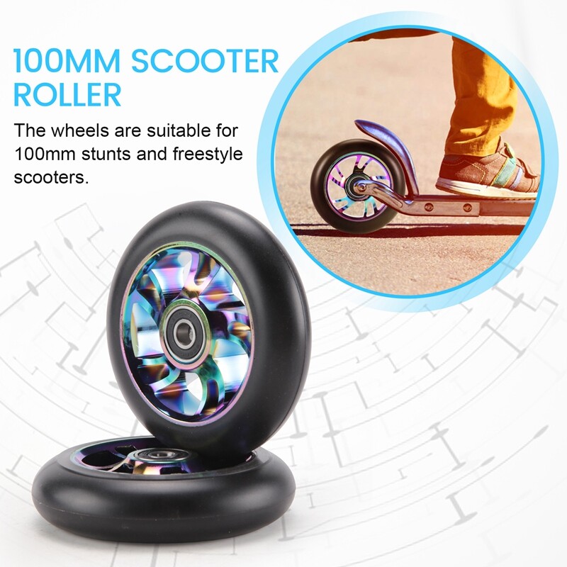 2 Pcs 100Mm Scooter Replacement Wheels with Bearing Stunt Scooter Pu ...