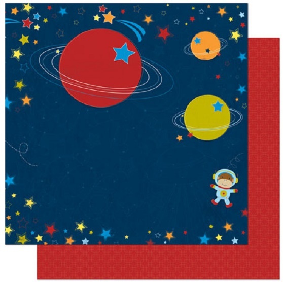 Scrapbook Paper 12" 5p BoBunny Blast Off UFO Alien Space Ship Astronaut ...
