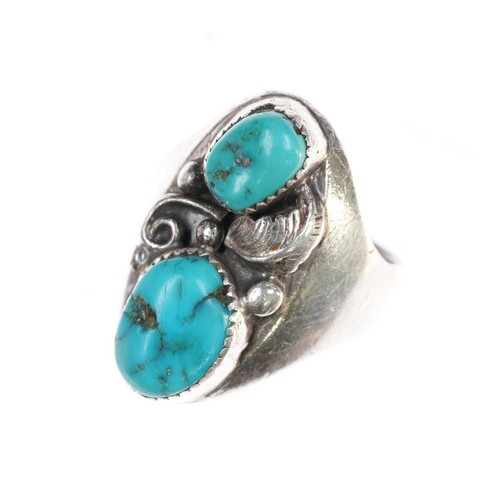 sz9.25 Vintage Navajo sterling and double turquoise ring | eBay