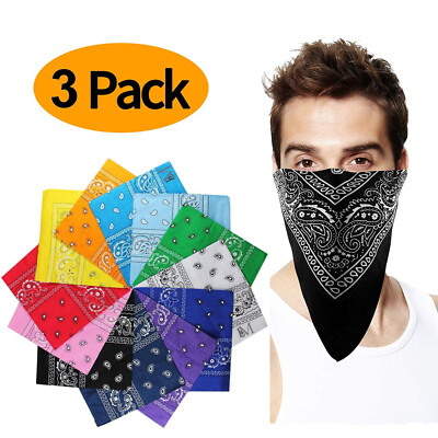 3 PCS Paisley Bandana Face Mask Head Wrap Scarf 100% Cotton Mouth Cover ...