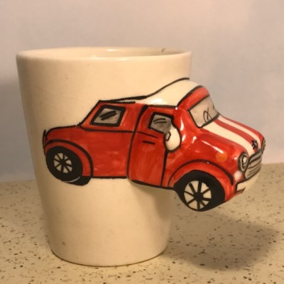 CLASSIC CAR COFFEE MUG CUP GLASS RED WHITE EMBOSSED CERAMIC 3D ...