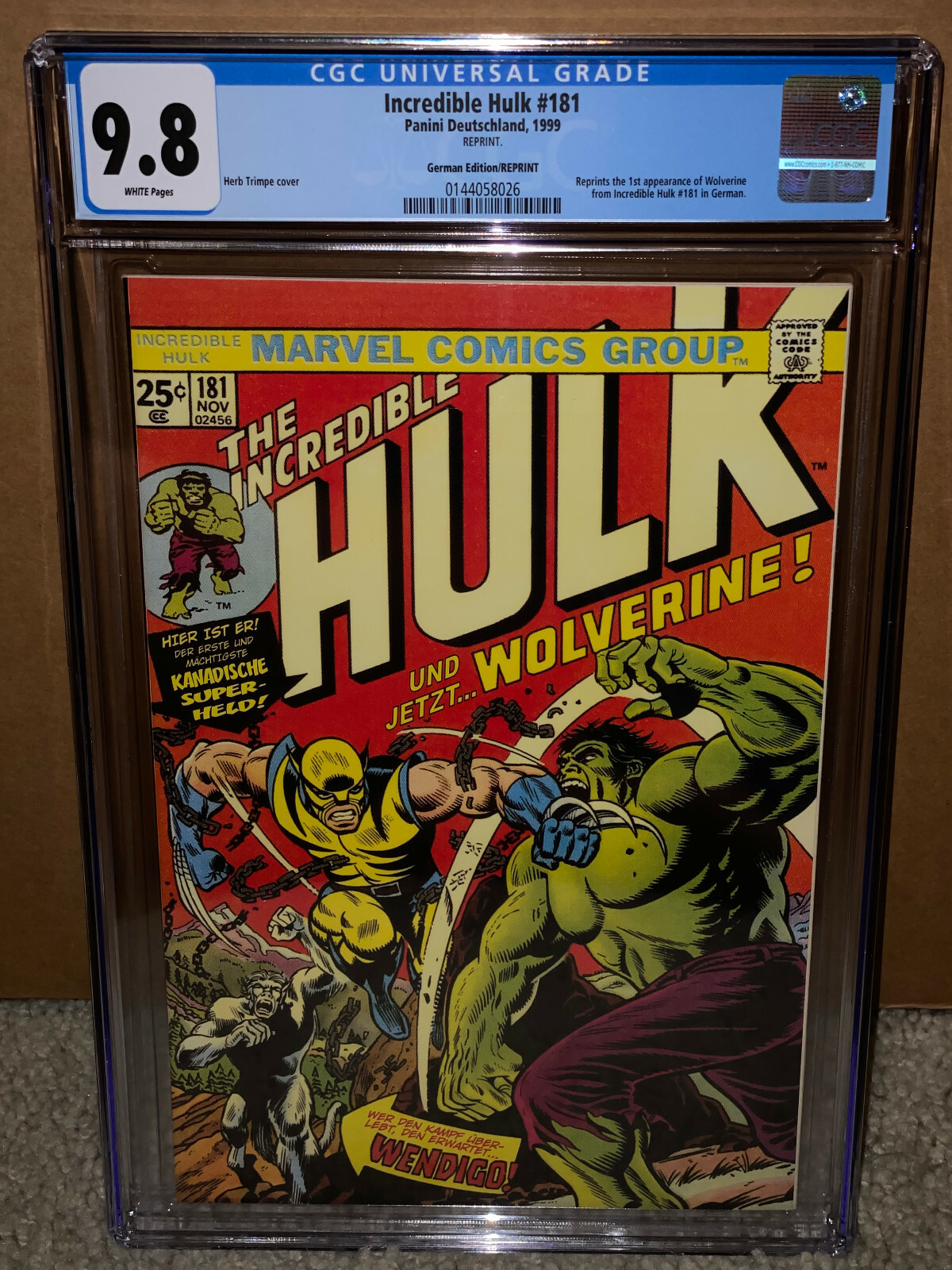 Incredible Hulk #181 CGC 9.8 German 1999 1st Wolverine! Rare Reprint ...