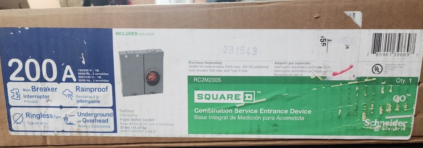 Square D Rc2m200s Meter mains, QO, CSED, ringless socket, 200A, surface ...