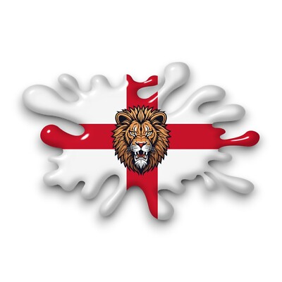 Lion With England St George's Cross Flag Splat Vinyl Sticker Decal ...