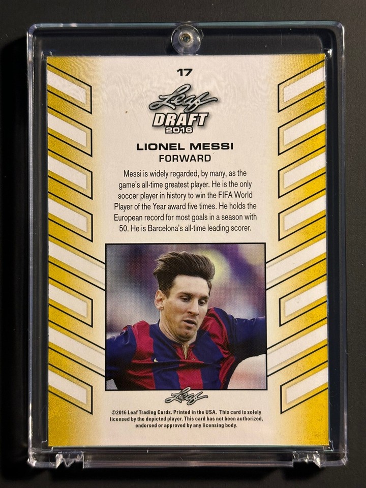 "BEAUTIFUL" LIONEL MESSI BARCELONA MIAMI 2016 LEAF DRAFT MINT #17 ...