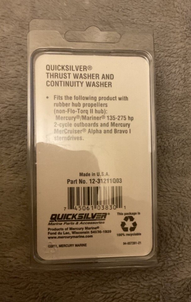 Quicksilver - Thrust and Continuity Washer Kit - 12-31211Q03 | eBay