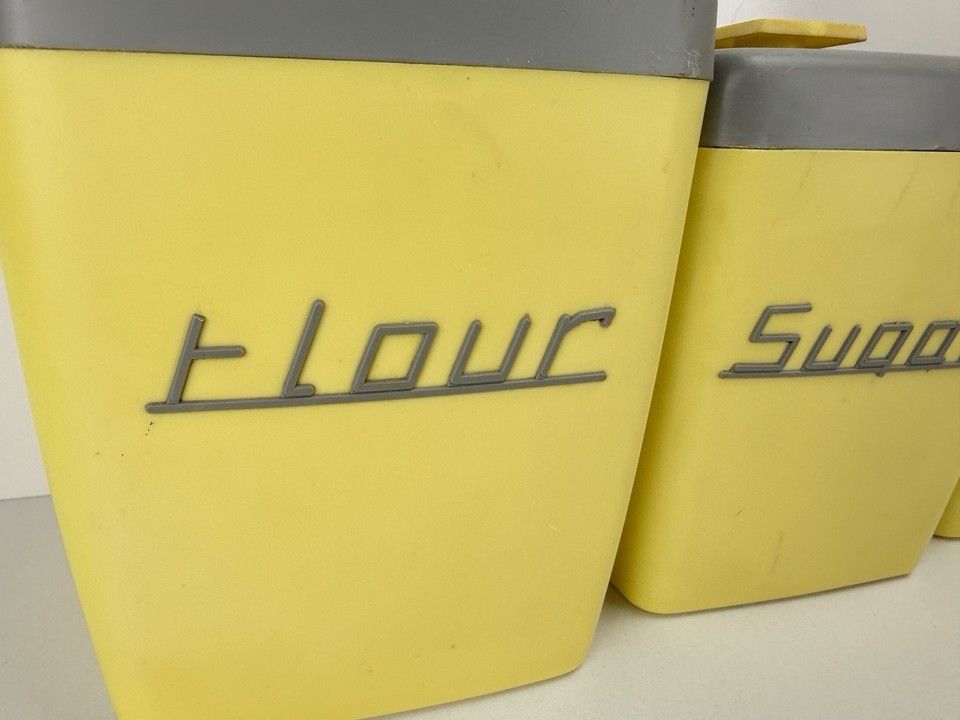 Vintage NALLY WARE Kitchen Canisters Set of 4 Yellow & Grey Flour Sugar ...