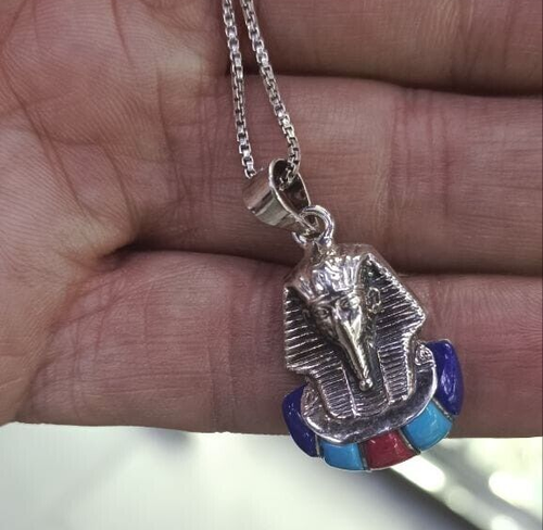925 Silver Egyptian Pharaonic Necklace Chain, Egyptian Chain Inlaid ...