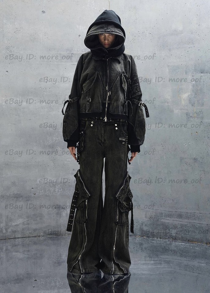 No Faith Multi Zipper Denim Hood Backpack Vest Multifunctional Bag Men ...