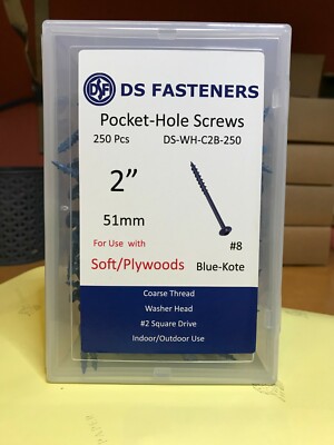 DS Fasteners Pocket Hole Screws #8 Coarse, 2" Washer Head Blue Kote ...