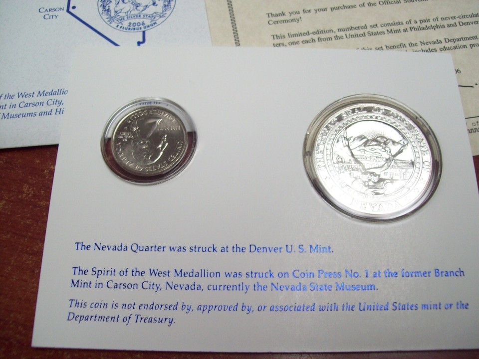 Nevada Silver State Commemorative Silver Medal & State 25c Number 1015 ...