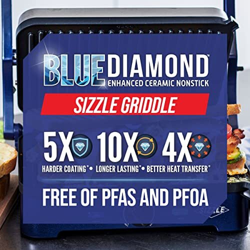 Blue Diamond Ceramic Nonstick Electric Contact Sizzle Griddle Open Flat ...