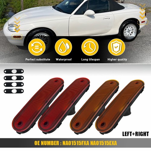 LED Front Rear Side Marker Lights Amber Red Lens For Mazda Miata MX-5 ...