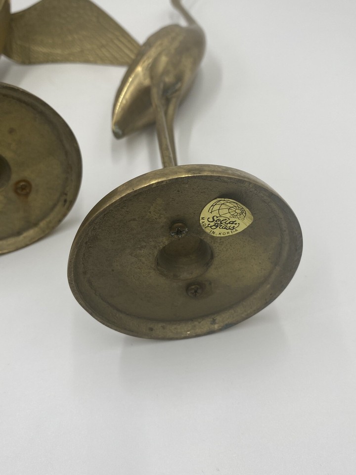 Set of 3 Vintage Solid Brass Crane Taper Holders Set Birds Statue | eBay