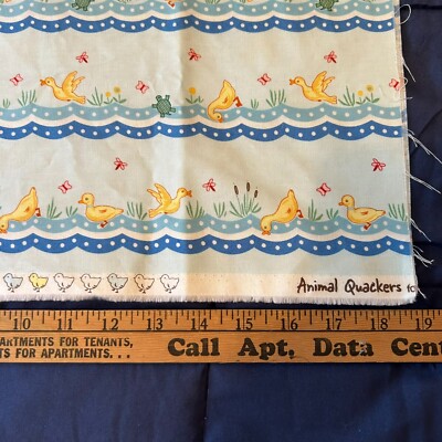 Animal Quackers Cotton Fabric Teal Yellow Duck Stripe Maywood Studio ...