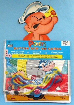 VTG - POPEYE - BUTTON SEW-ON CARDS - LOWE No. 2724 - 1959 KING FEATURES ...