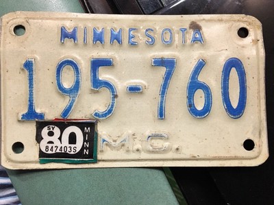 Original 1979-80 Minnesota Motorcycle License Plate 195-760 M. C ...