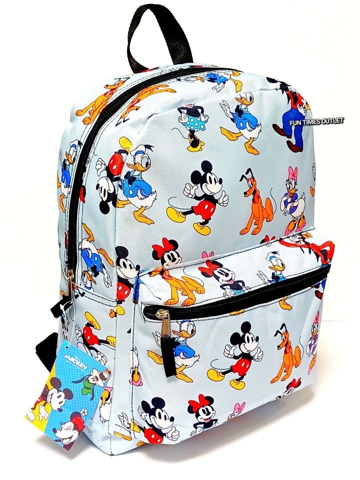 Disney Mickey Minnie Mouse 16" Backpack Goofy Donald Duck Daisy Pluto Travel Bag | eBay