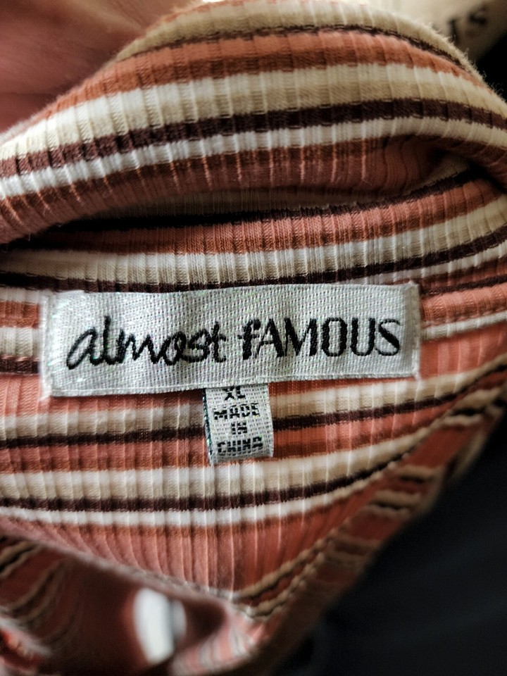Almost Famous Pink Striped Short Sleeve Shirt Skirt Set Women's Size XL ...