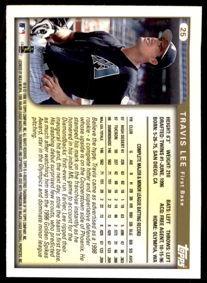 1999 TOPPS TRAVIS LEE ARIZONA DIAMONDBACKS #25 | eBay