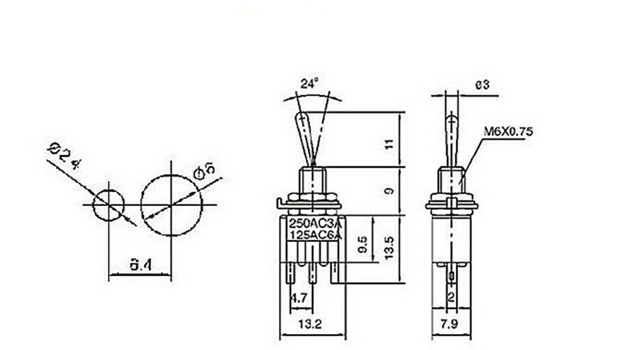 5PCS MTS-102 MTS-103 MTS-202 MTS-203 6A 125V Mini 3/6PIN Toggle ...