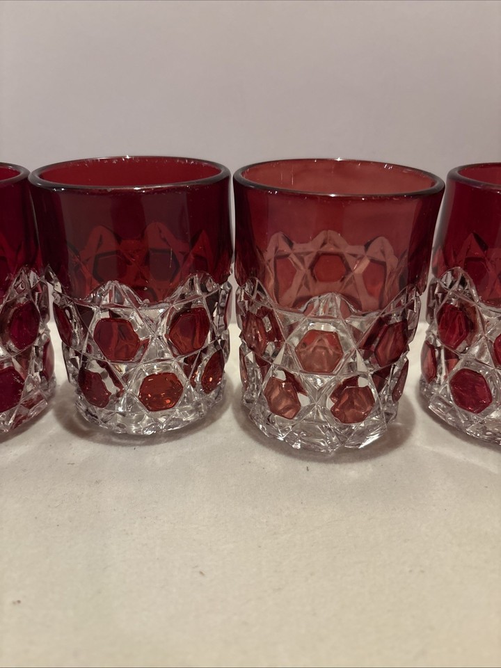 SET OF 6 Doyle & Co EAPG Ruby Stained Block Tumblers 1891 Patterned ...