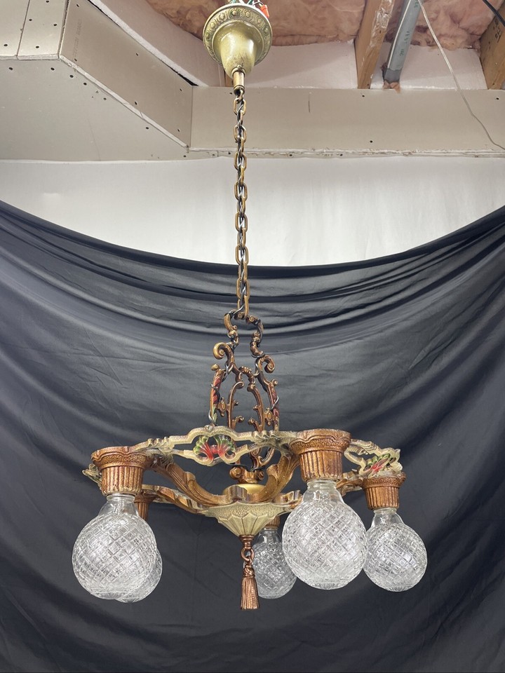 REWIRED Markel Antique Vtg Arts Crafts Deco Mission Polychrome ...