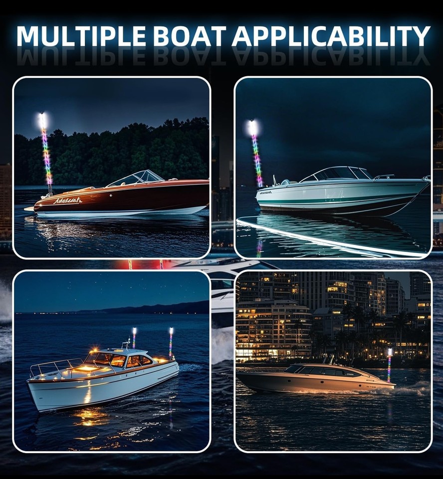 4ft 360° Led whip boat stern light RGB Navigation All-Round Stern ...