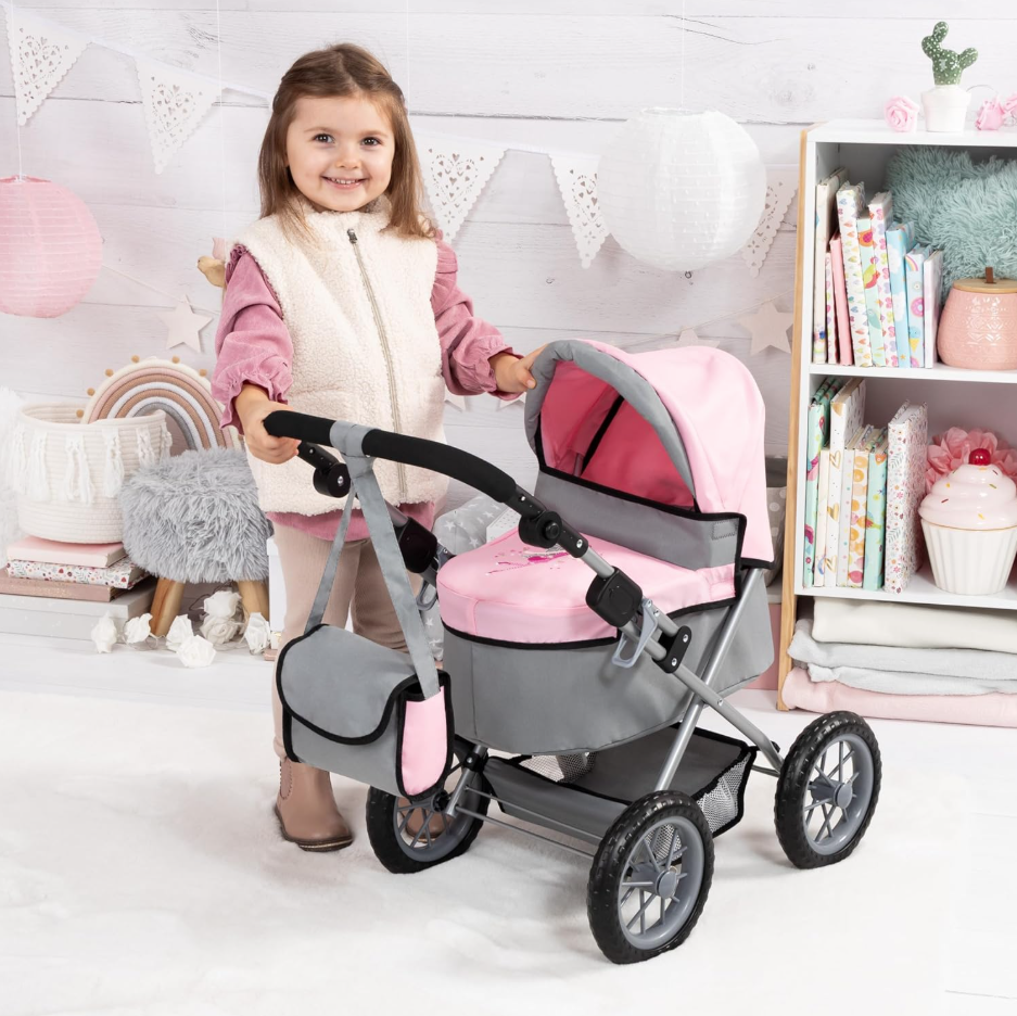 Baby Doll Pram Stroller Toy Grey Pink Pushchair for Kids Role Play,fast ...