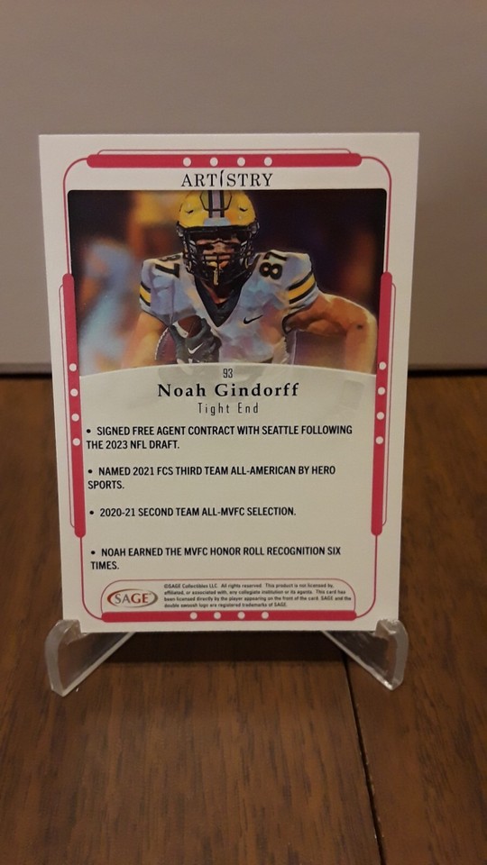 2023 Sage Artistry Football Silver Border Noah Gindorff Seattle ...