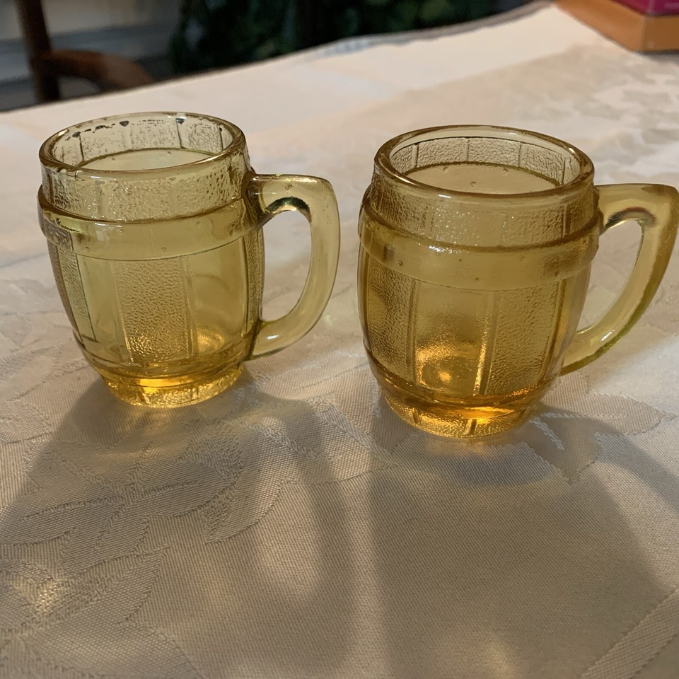 2 Vintage Mini AMBER Root Beer Barrel MUGS. Shot Glass or Toothpick ...