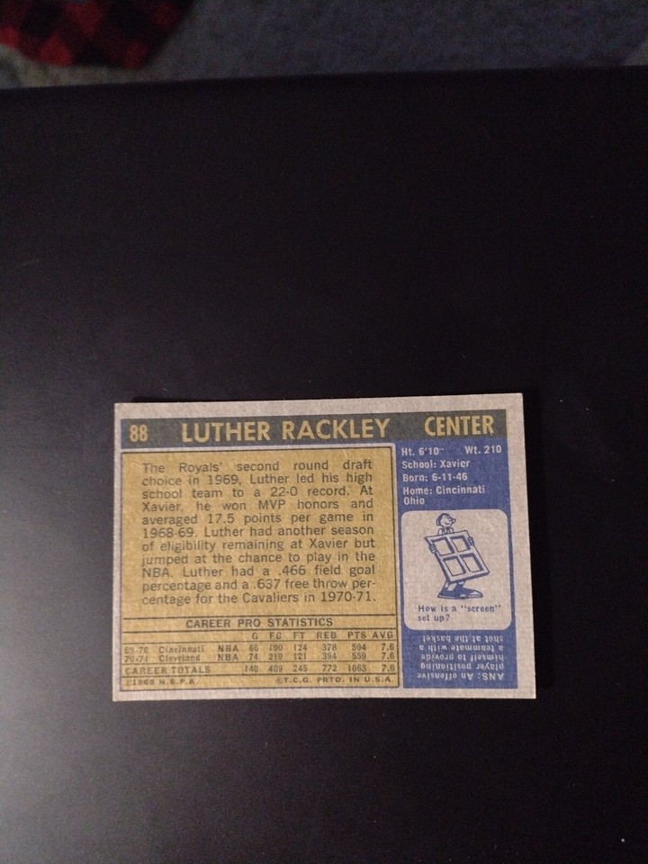 1971-72 Topps Basketball #88 Luther Rackley Cleveland Cavaliers NM | eBay