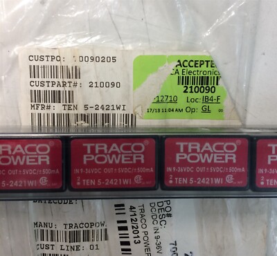 TEN5-2421WI TRACO POWER DC DC CONVERTER +/-5V ROHS 5W THROUGH HOLE 1 ...