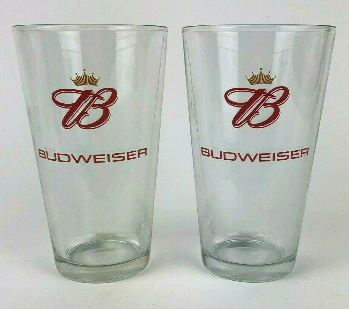 Set Of 2 Budweiser Crown & Script B Logo Heavy Pint Barware Glass | eBay