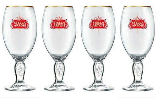 4 x Stella Artois HALF PINT Beer Glasses GOLD Star & RED Logo Special ...