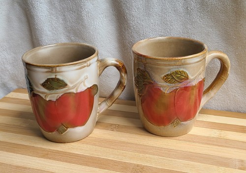 Mugs (Set 2) Apples Bamboo Design Vtg Coffee Tea Cups Farmhouse Country ...