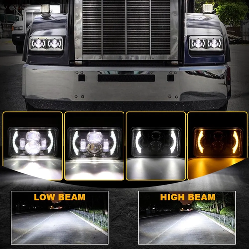 4PCS 4x6" Hi/Lo LED Headlights H4656/4651 For Kenworth Peterbilt 357 ...