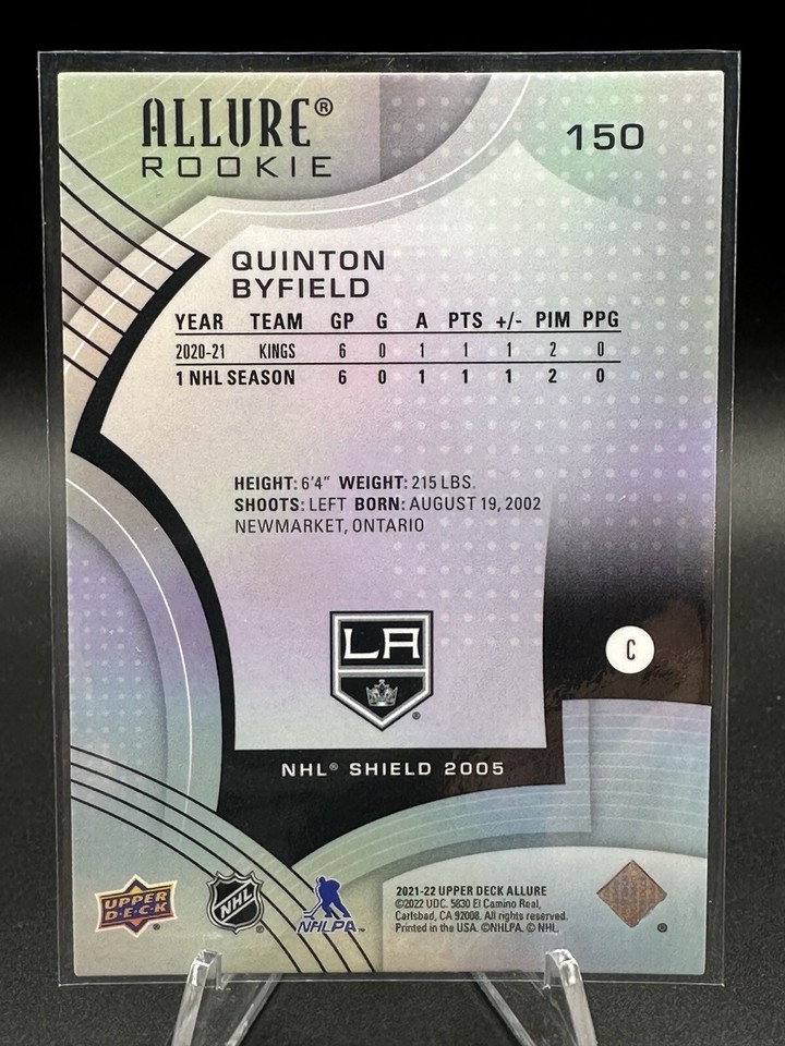 2021-22 UPPER DECK ALLURE NHL SHIELD PARALLEL #150 QUINTON BYFIELD RC ...