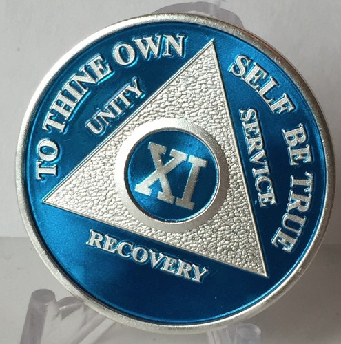 Blue Silver Plated 11 Year AA Chip Alcoholics Anonymous Medallion Coin ...