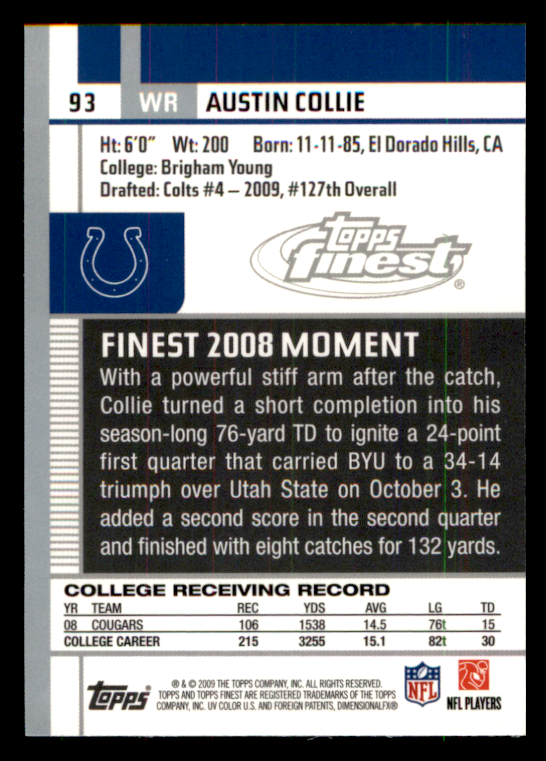 2009 Finest Austin Collie Rookie #93 Indianapolis Colts | eBay