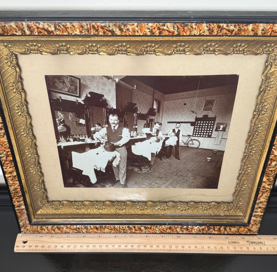 Antique 1890s Barbershop Photograph in Original Gesso Frame – Barber ...
