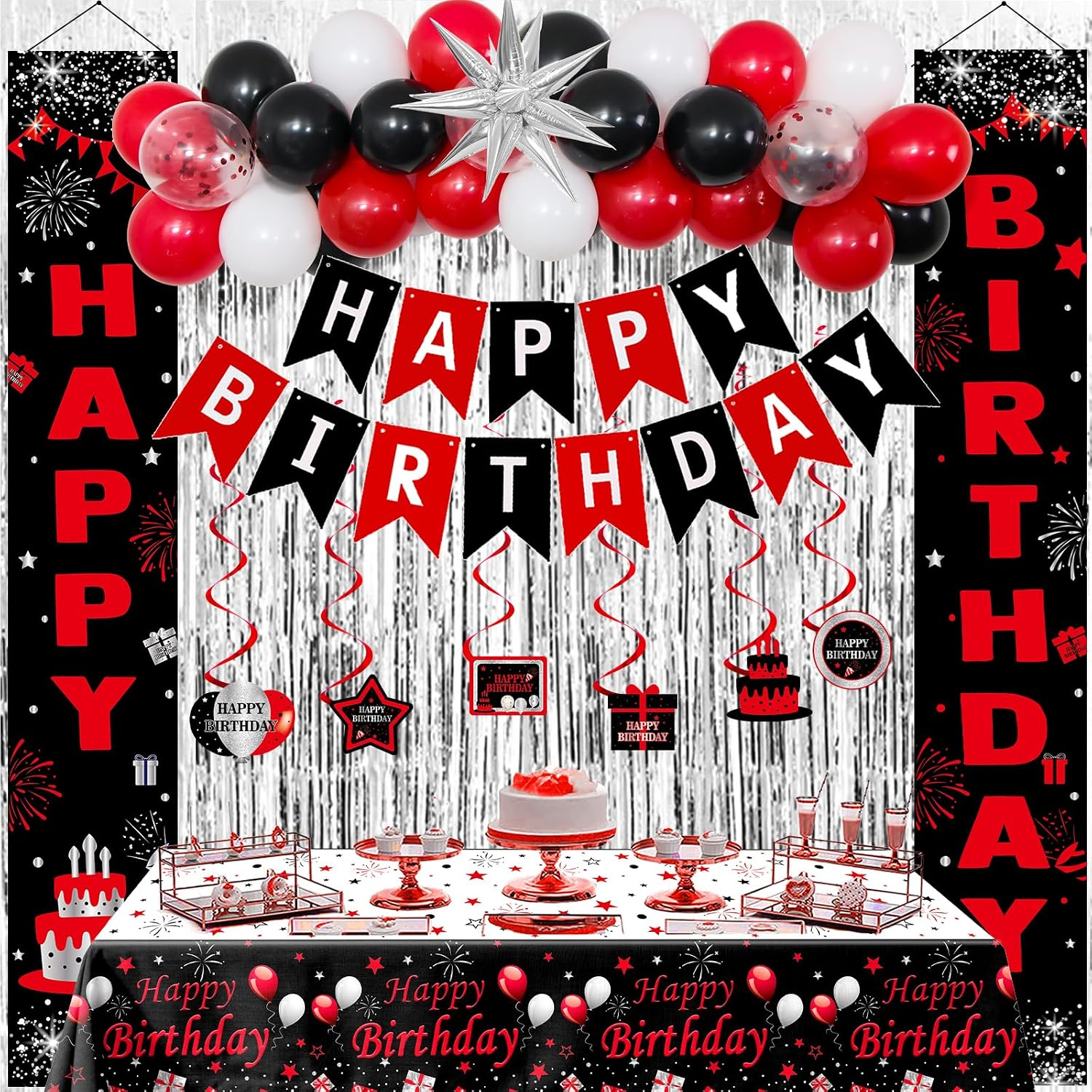 Red and Black Birthday Decorations for Men Boys, Happy Birthday ...