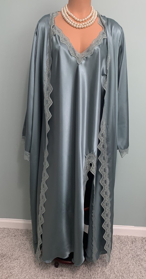 New Glossy Satin Peignoir Set 3X Slip Dress Nightgown Robe Lingerie ...