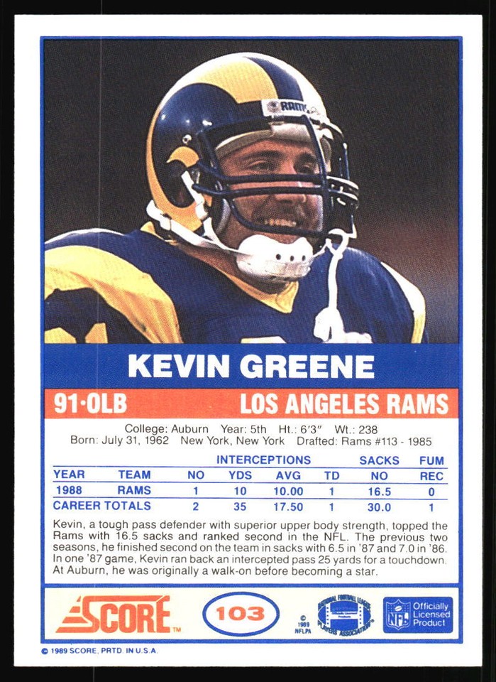 1989 Score Kevin Greene #103 Los Angeles Rams | eBay