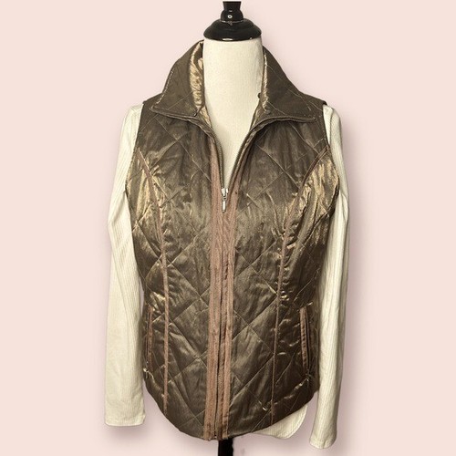Chicos Quilted Shine Britney Vest Bronze Size Medium (1) | eBay