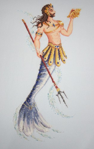 Finished Completed Cross Stitch Bella Filipina Mermaid - Triton Merman ...