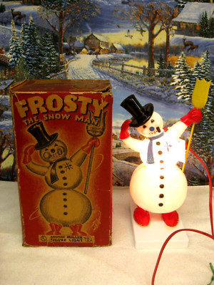 Vintage Miller Electric Frosty the Snowman Lighted Figure PIPE BROOM ...