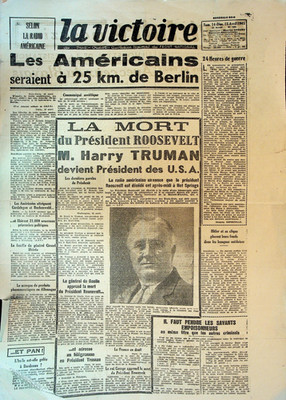 La Victoire Newspaper April 15 1945 FDR Franklin Delano Roosevelt Death ...