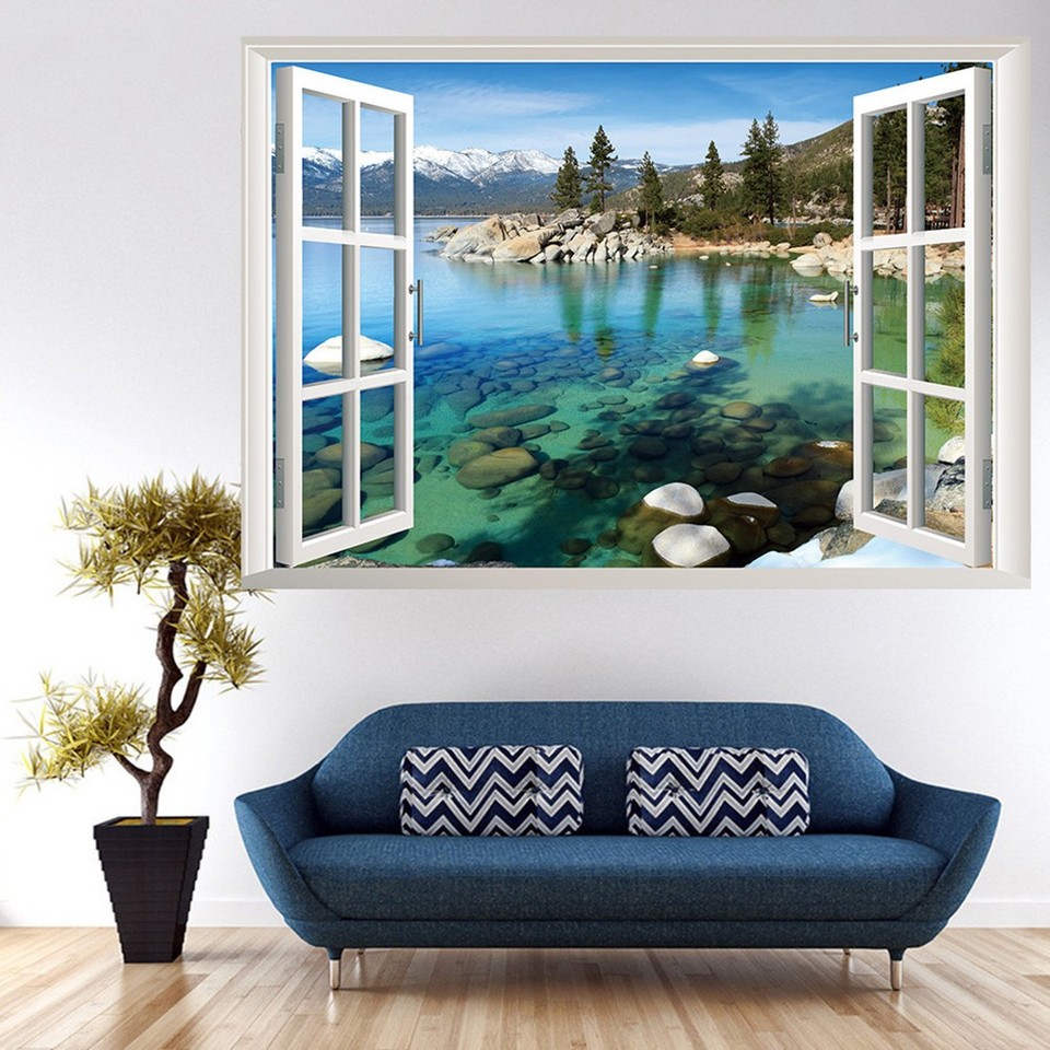 3D Fake Window Wall Stickers Landscape Patterned Wall Sticker Mural ...